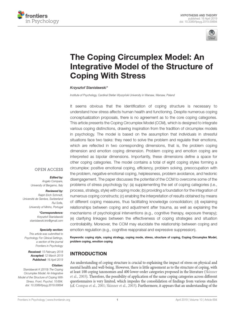 The Coping Circumplex Model: An Integrative Model of The Structure of ...