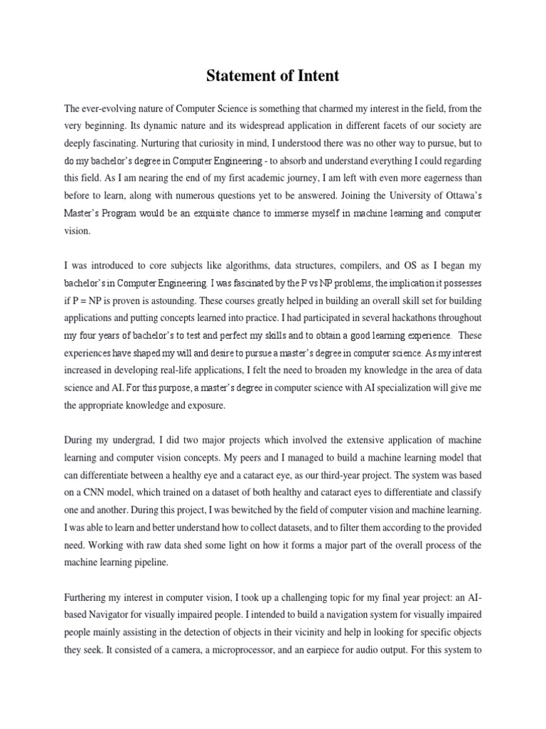 Uottawa Statement of Intent | PDF | Machine Learning | Computer Vision