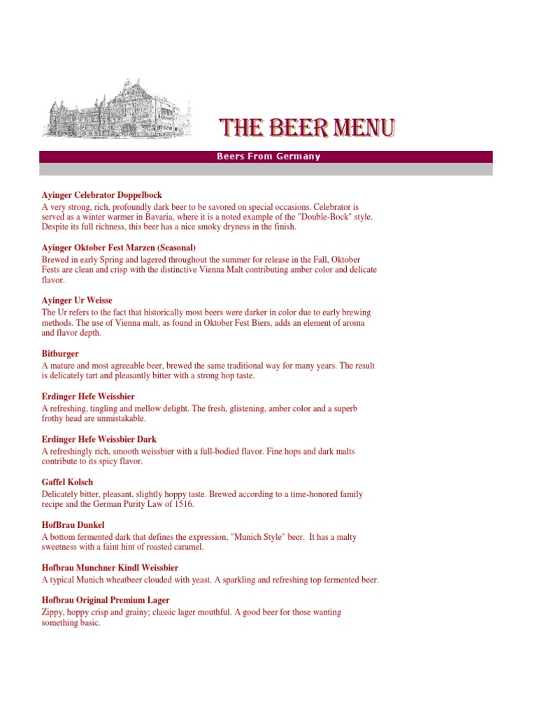The Beer Menu | PDF | Ale | Beer