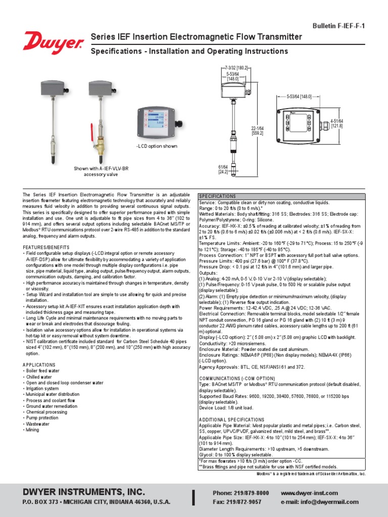 Dwyer IEF Manual | PDF | Pipe (Fluid Conveyance) | Flow Measurement