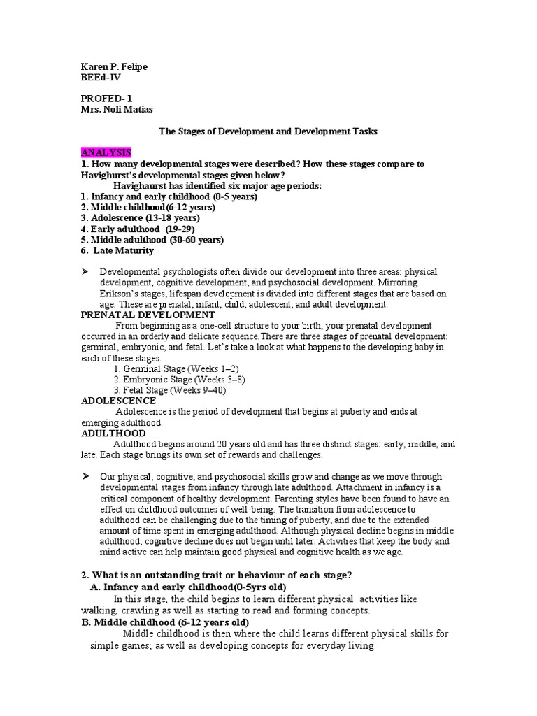 Developmental Stages and Tasks Overview | PDF | Developmental ...