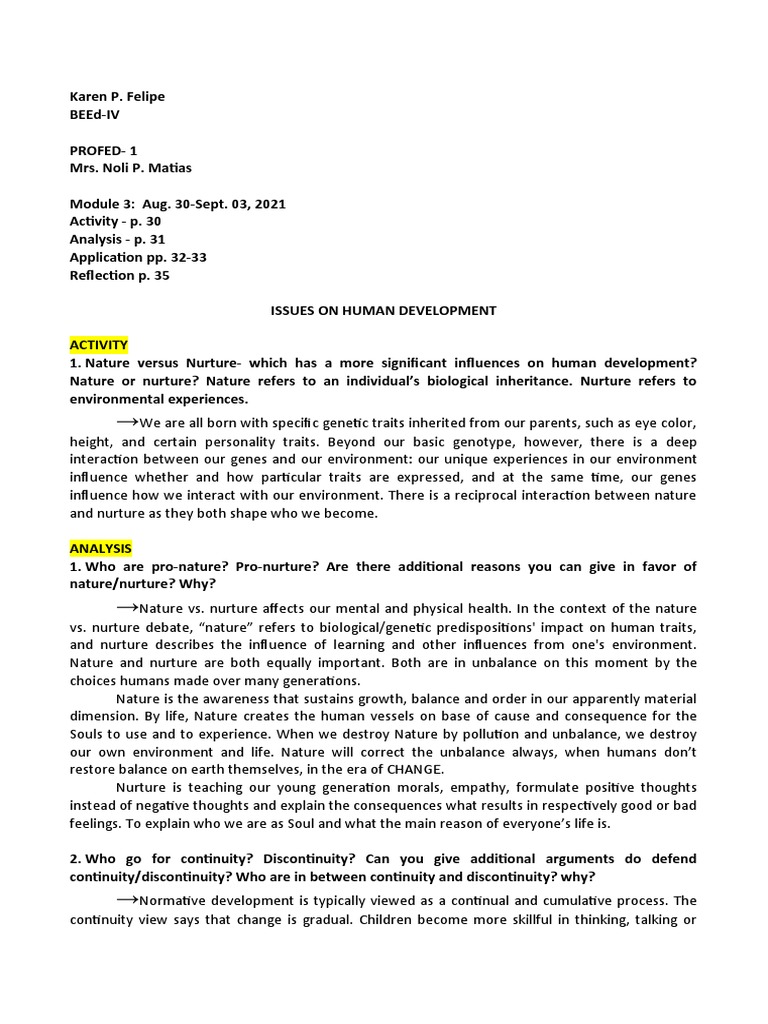 PROFED 1 - MODULE 3 Issues On Human Development | PDF | Nature Versus ...