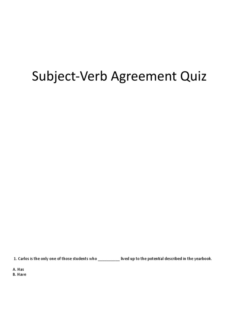 Subject-Verb Agreement Quiz PDF | PDF