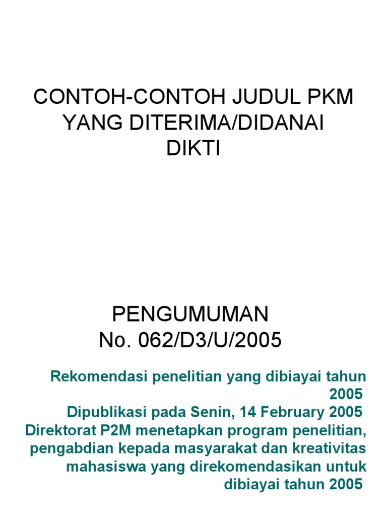 Contoh-Contoh Judul PKM Yang Diterima | PDF