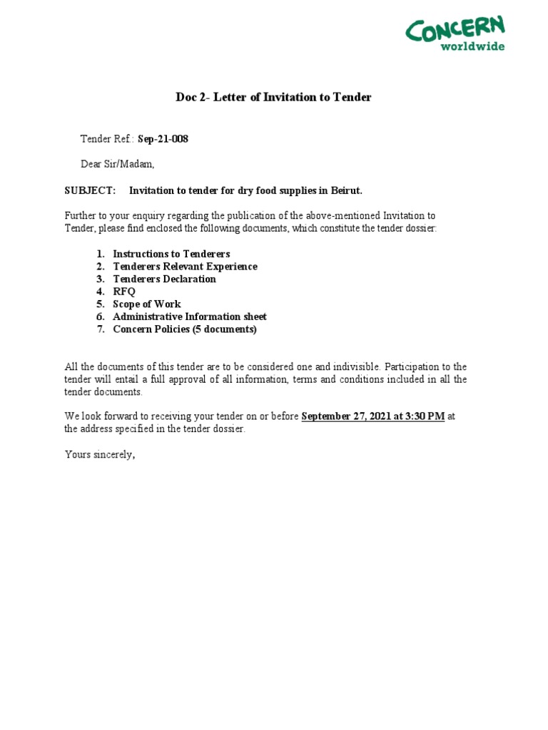 2 - Letter of Invitation To Tender | PDF | Finance & Money Management ...