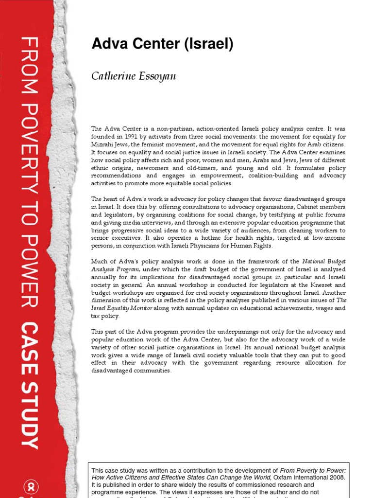 Adva Center, Israel | PDF | Government | Public Sphere