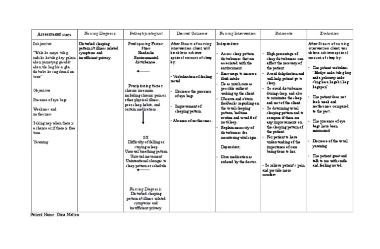 Nursing Care Plan for Sleep Disturbance | PDF | Sleep | Insomnia