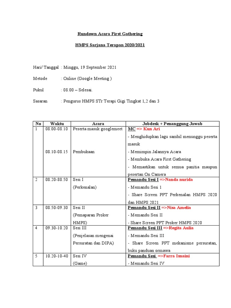 Rundown First Gathering HMPS 2021 | PDF