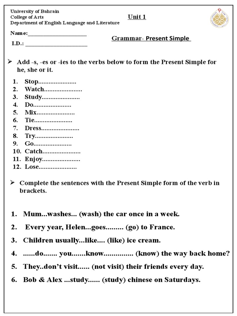 Activity Sheet Grammar 145 Present Simple | PDF