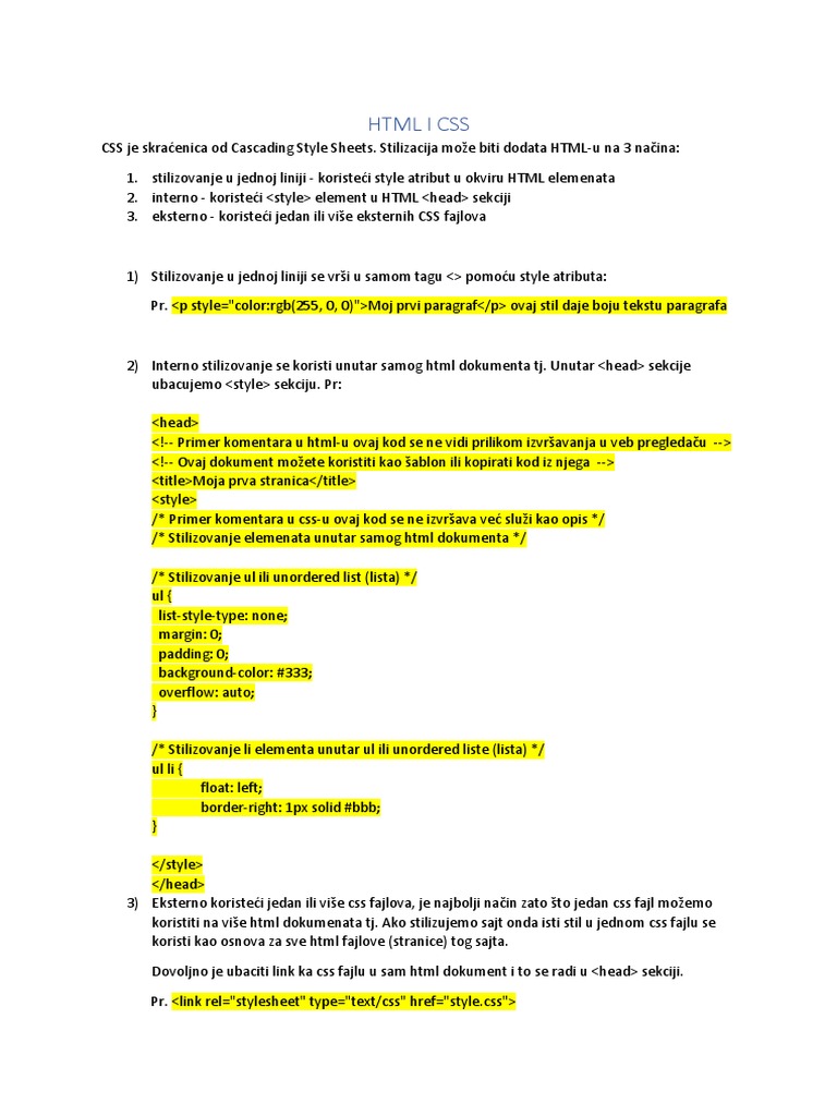 HTML I CSS Osnova | PDF