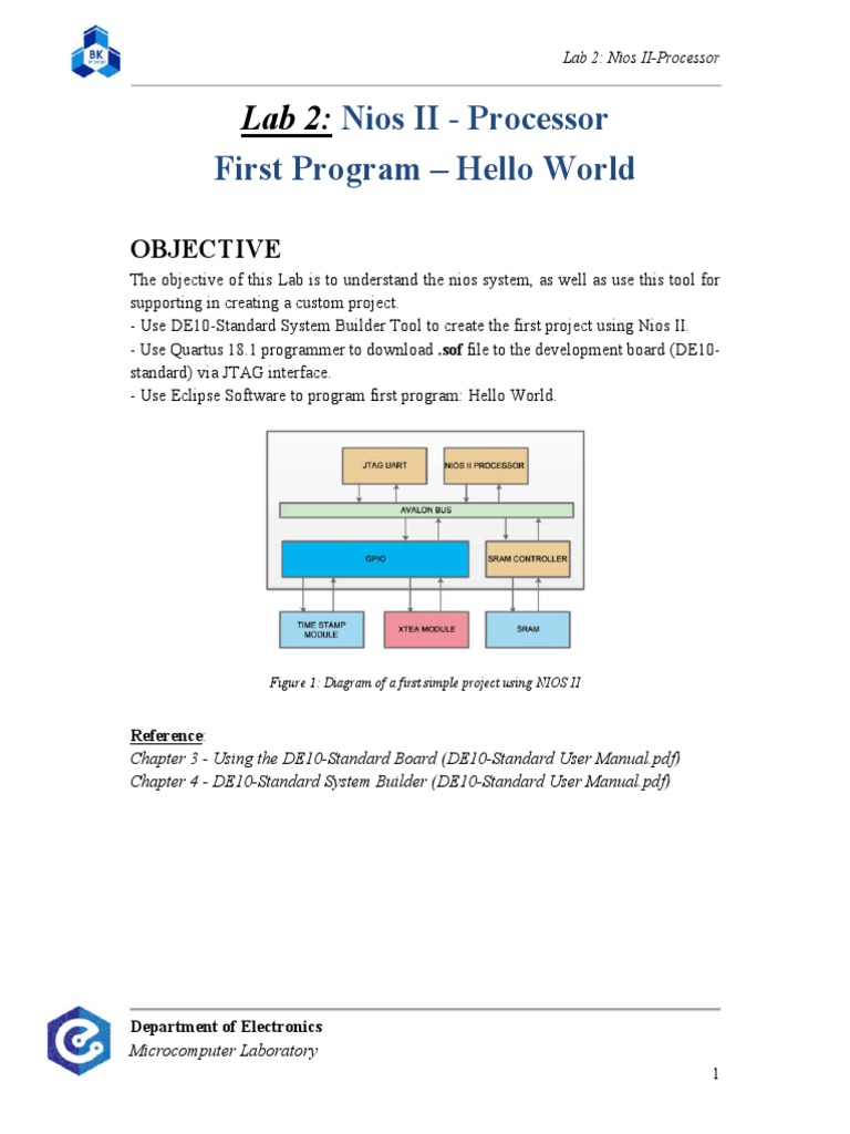 Nios II - Processor First Program - Hello World: Objective | PDF | Directory (Computing ...