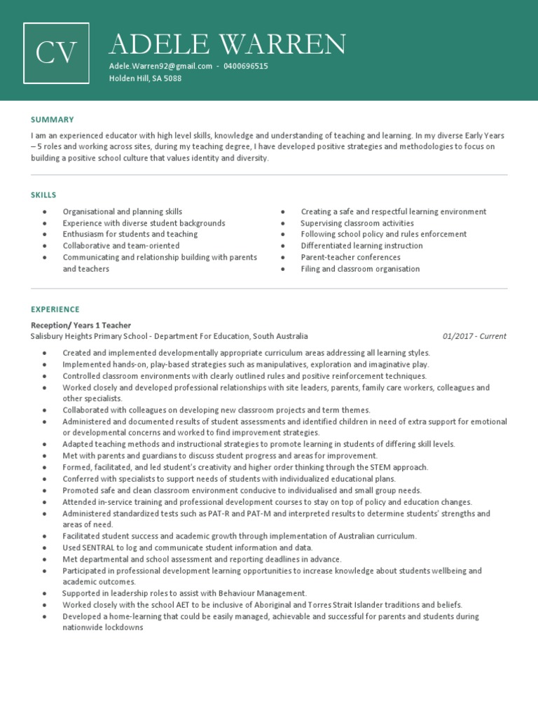 Adele Warren CV | PDF | Teachers | Learning