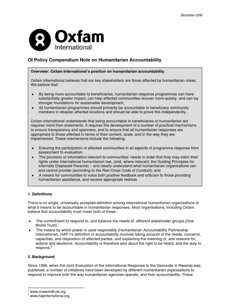 Humanitarian Accountability | PDF | Oxfam | Humanitarian Aid