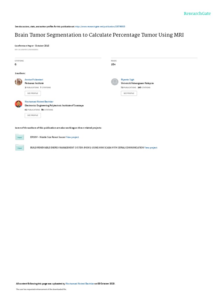 Brain Tumor Segmentation To Calculate Percentage Tumor Using MRI | PDF ...