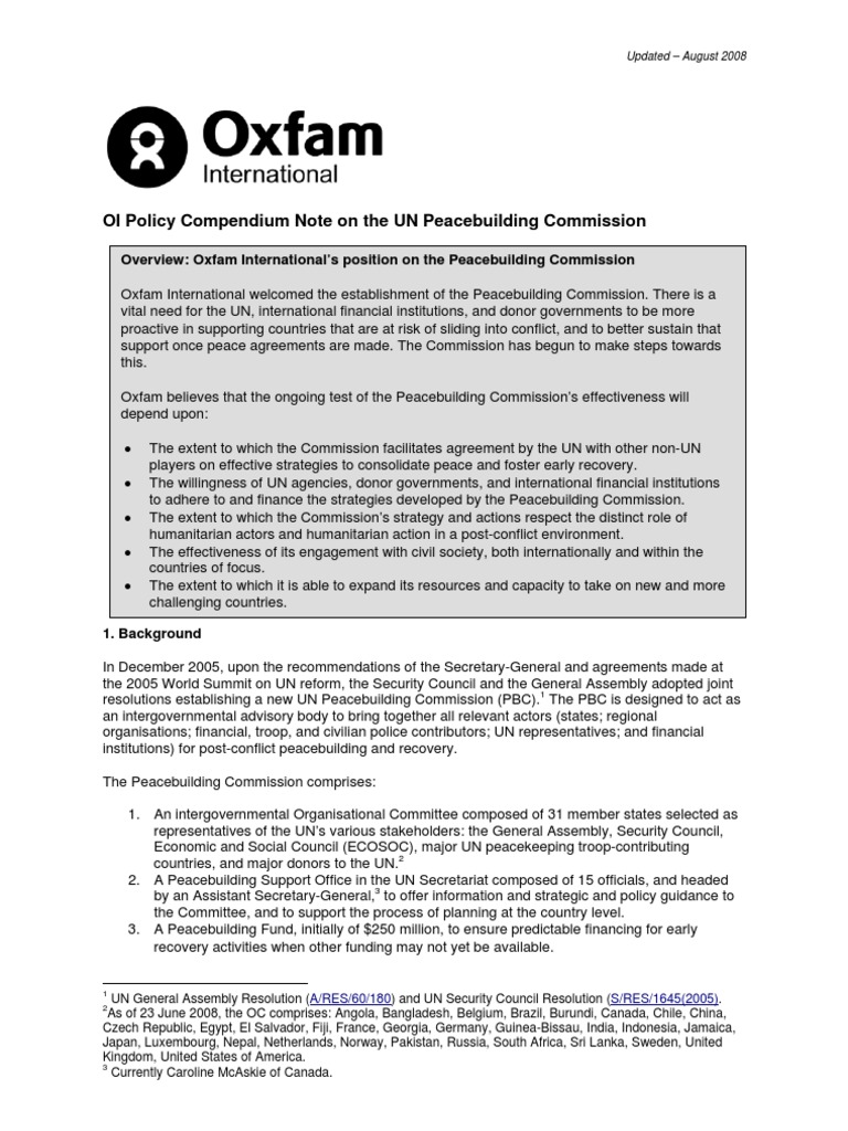 Un Peacebuilding Commission Pdf Peacebuilding United Nations