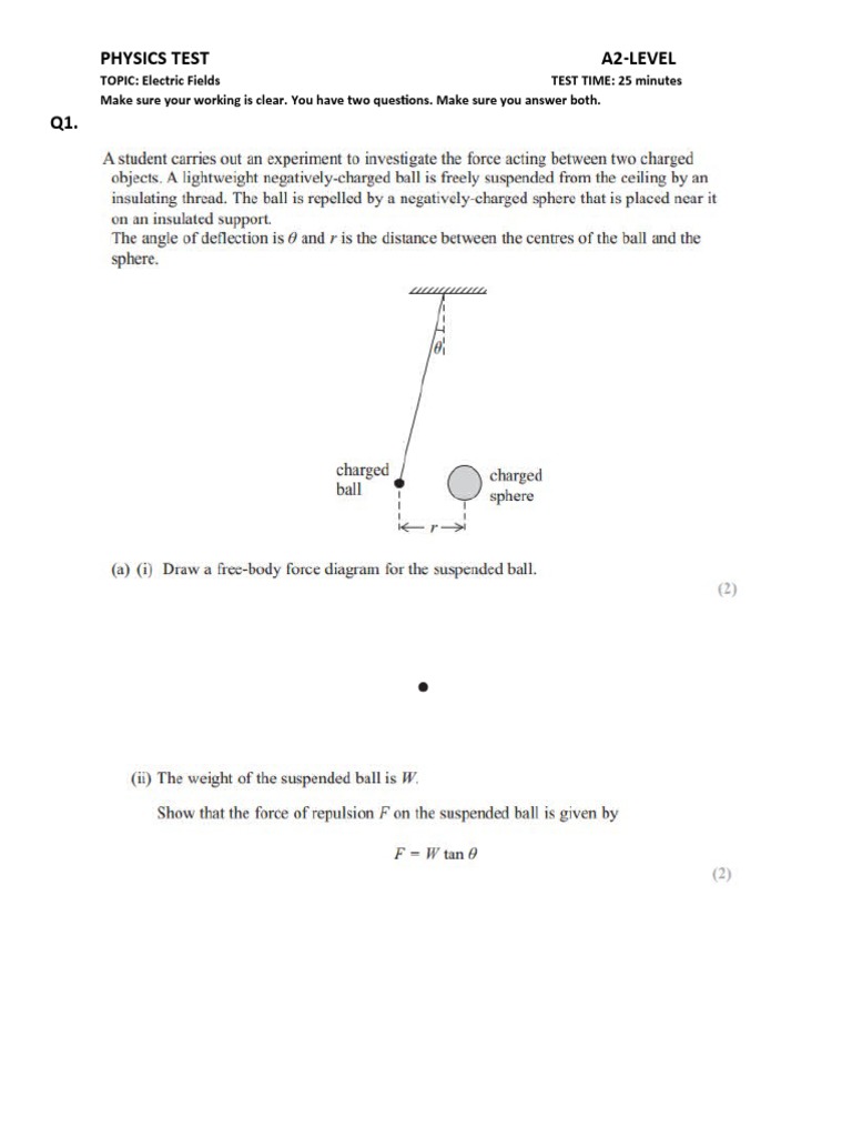 A2 Physics: Electric Fields Test | PDF