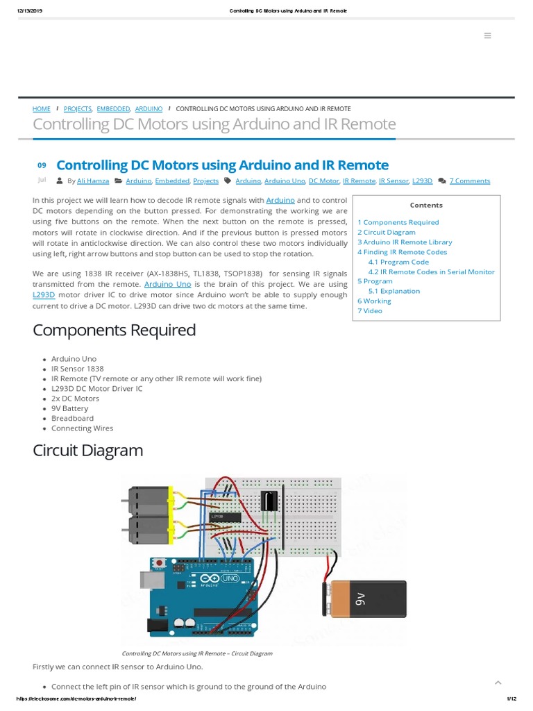 Controlling DC Motors Using Arduino and IR Remote | PDF | Arduino ...