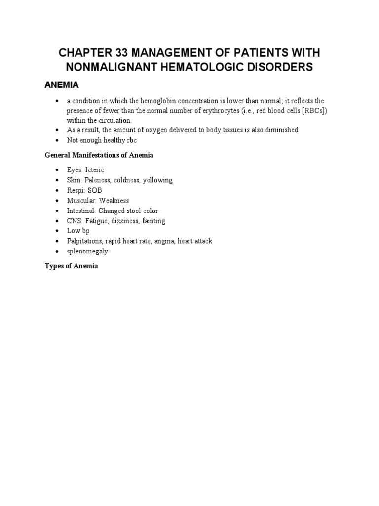Chapter 33 Management of Patients With Nonmalignant Hematologic Disorders | PDF | Anemia ...