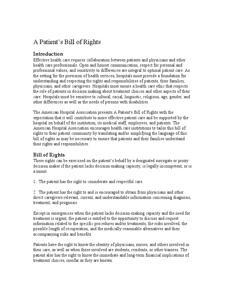 Patients Bill of Rights (M100) | Download Free PDF | Patient | Hospital