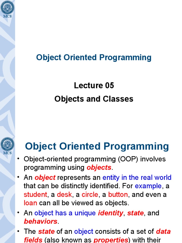 Object Oriented Programming Objects And Classes Pdf Programming