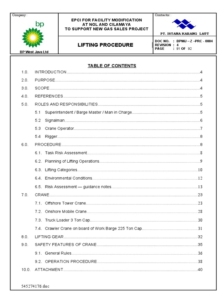 Lifting Procedure Rev 4 | PDF | Business | Technology & Engineering