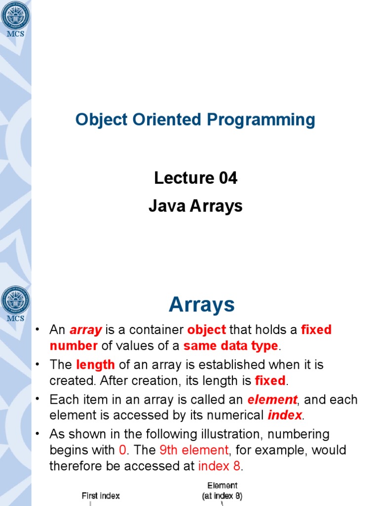 Lec4 Java Arrays | PDF | Array Data Type | Array Data Structure
