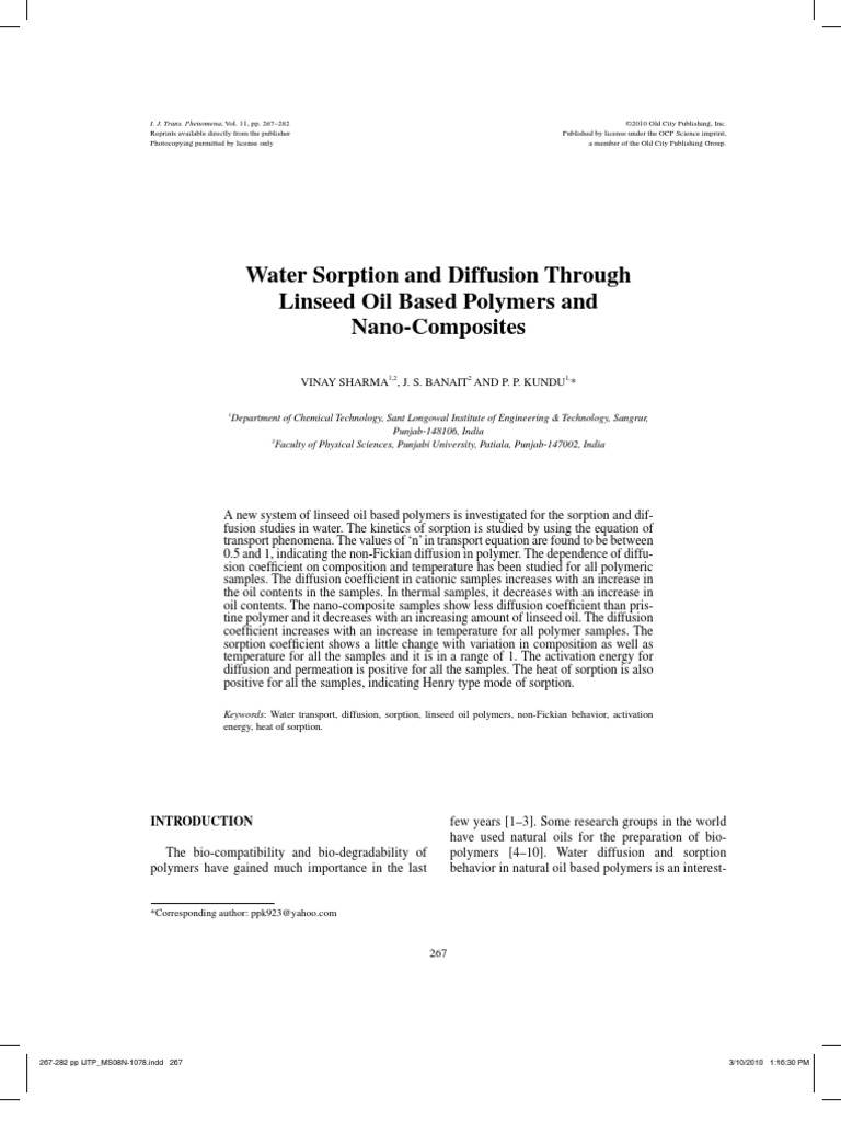 Water Sorption and Diffusion Through | PDF
