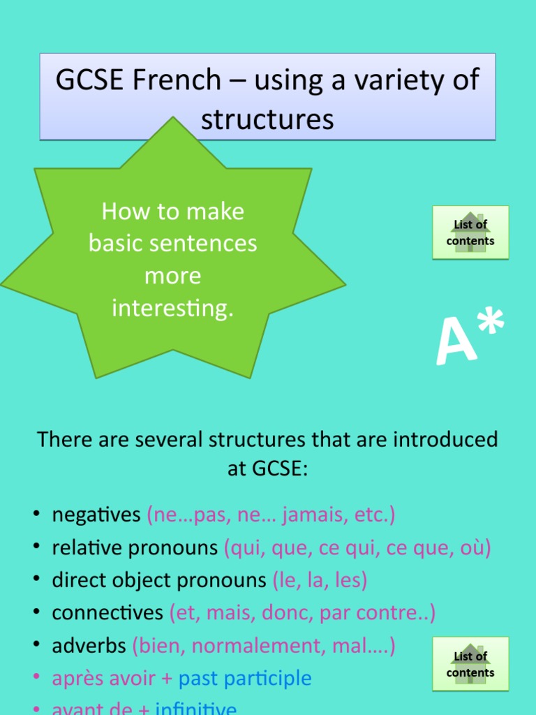 GCSE French - Using A Variety of Structures GCSE French - Using A ...
