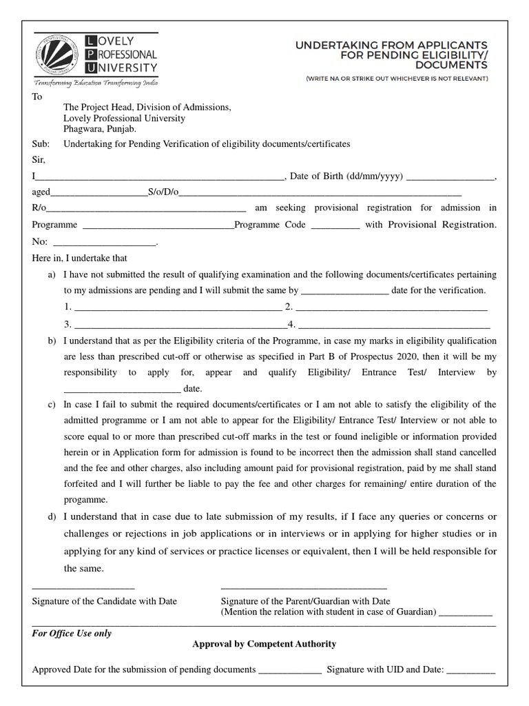 For Office Use Only: Approval by Competent Authority | PDF | University ...