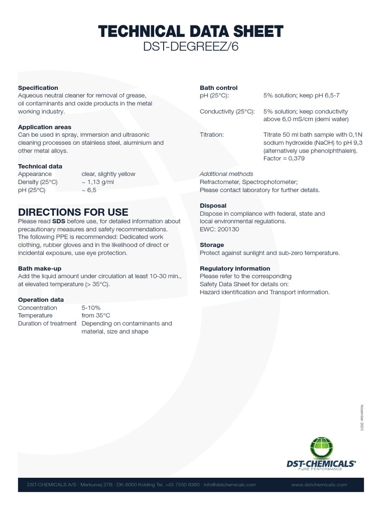 Technical Data Sheet - DST-DEGREEZ-6 - 2020 UK | Download Free PDF | Ph | Sodium Hydroxide
