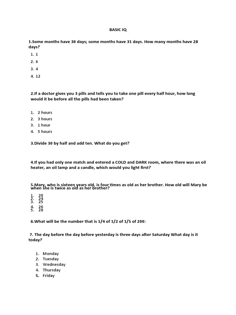Basic IQ Test Questions and Answers | PDF | Debits And Credits | Expense