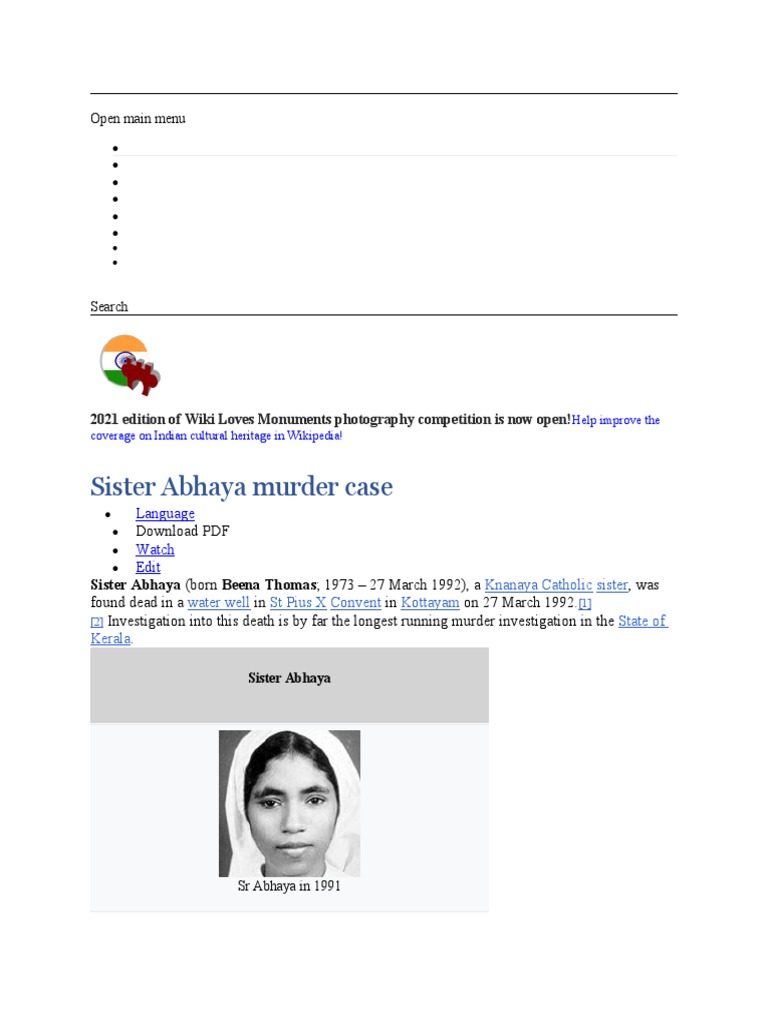 Sister Abhaya Murder Case: Open Main Menu | PDF | Justice | Crime ...