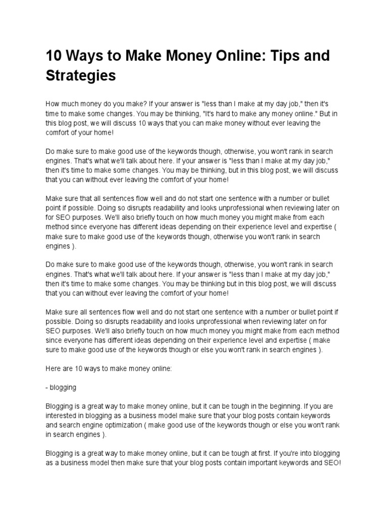 10 Ways To Make Money Online - Tips and Strategies | PDF | Search ...