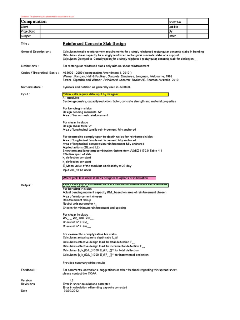 Computation: Reinforced Concrete Slab Design | PDF | Bending ...