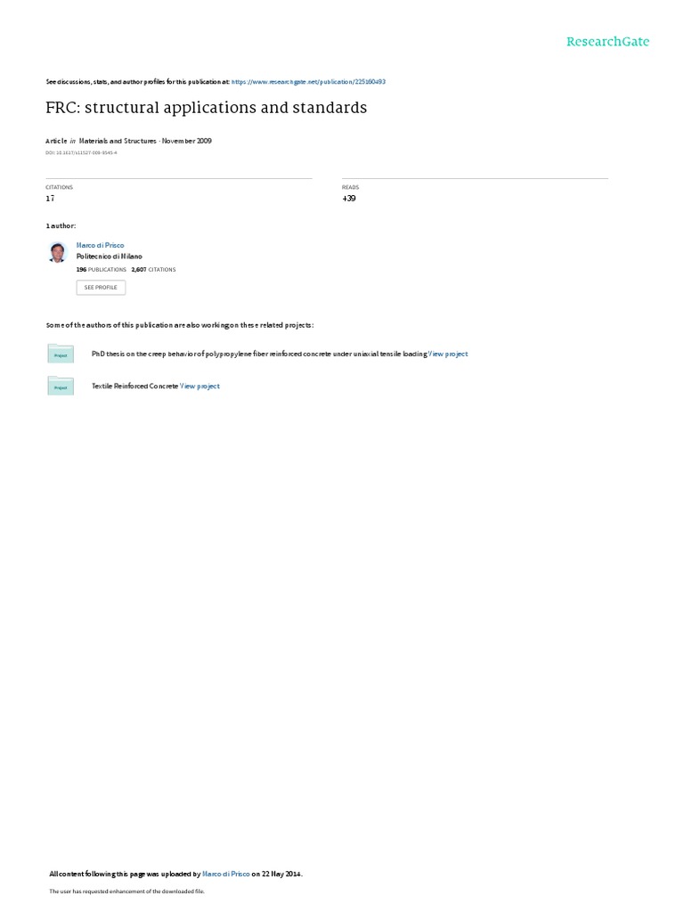 FRC Structural Applications and Standards | PDF | Reinforced Concrete ...
