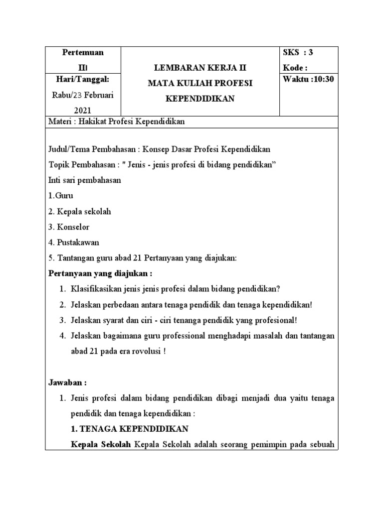 Jenis Profesi dalam Pendidikan Abad 21 | PDF