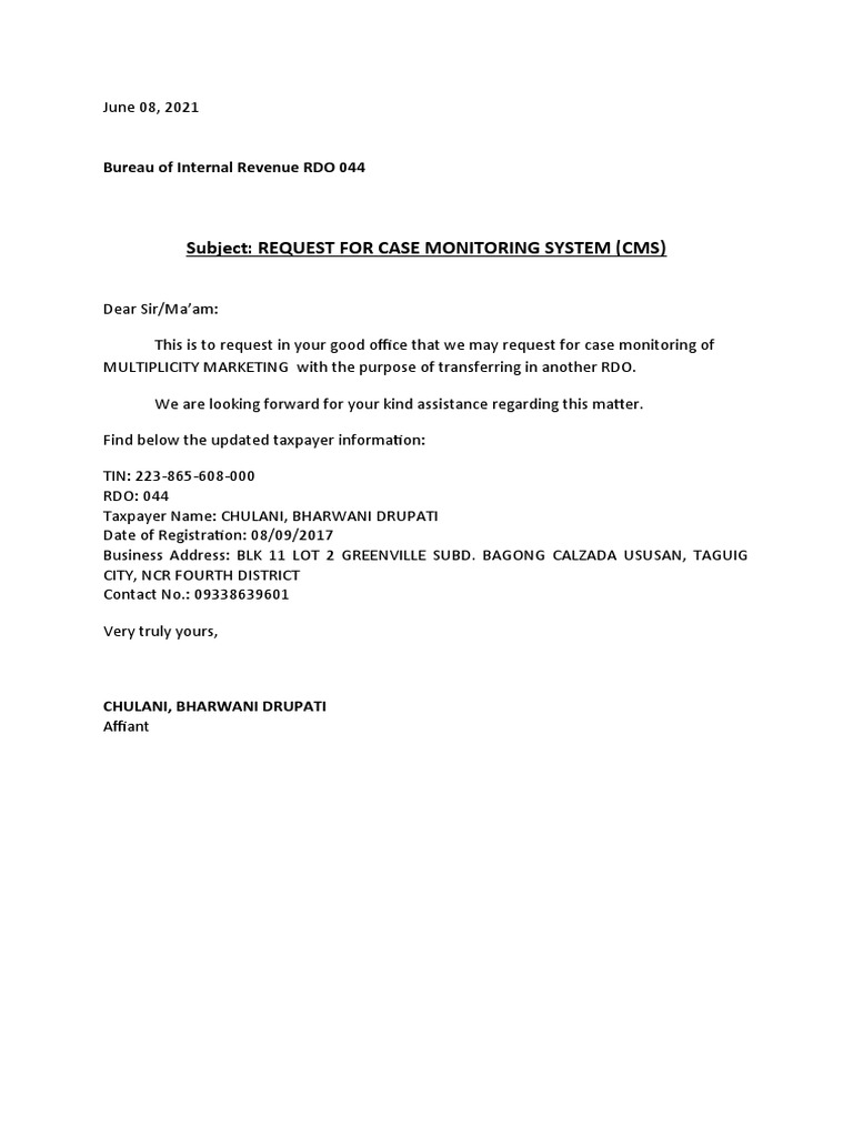 Request Letter - Cms Dragon King | PDF