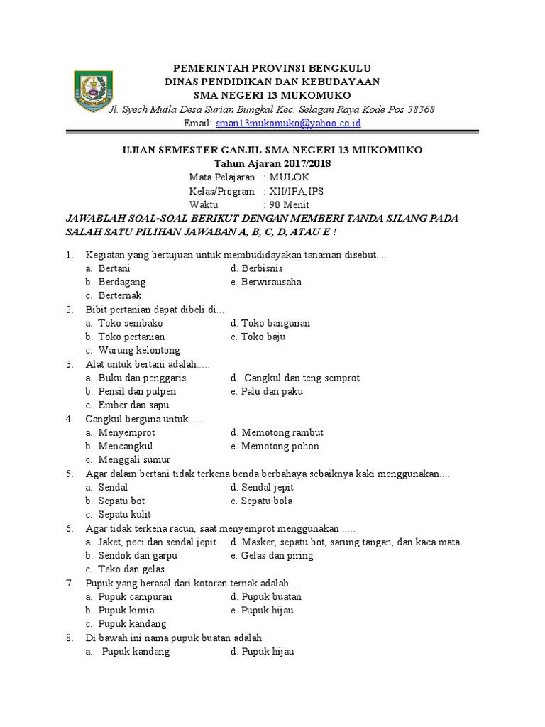 Soal Mulok | PDF | Griya & Taman