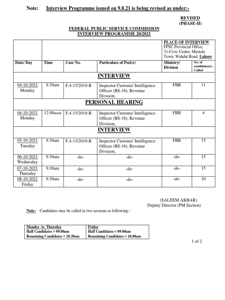 Interview: Revised (Phase-Ii) Federal Public Service Commission ...