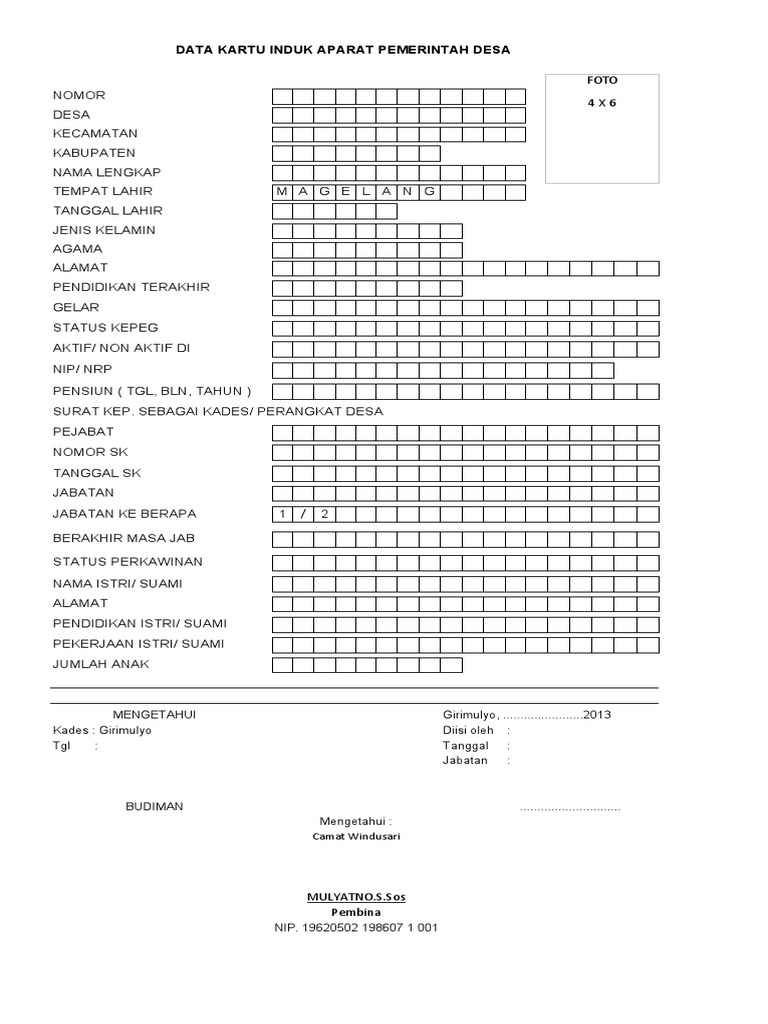 Data Aparat Desa Girimulyo 2012 | PDF