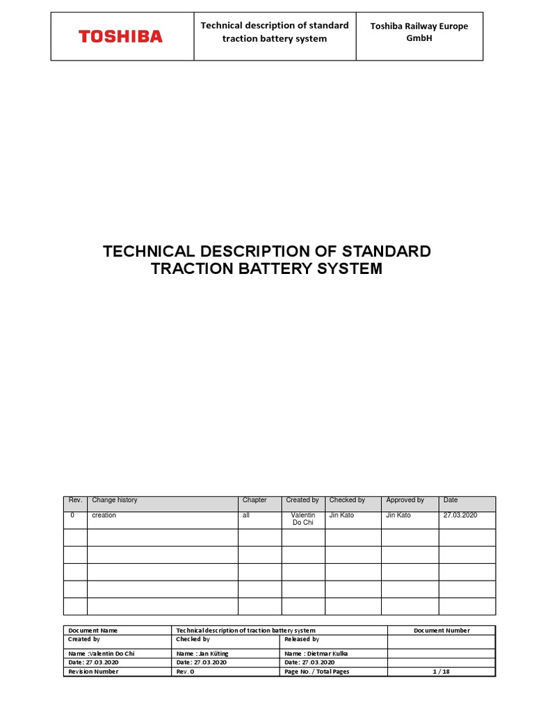 Technical Description of Standard Traction Battery - Toshiba - 92KWh ...
