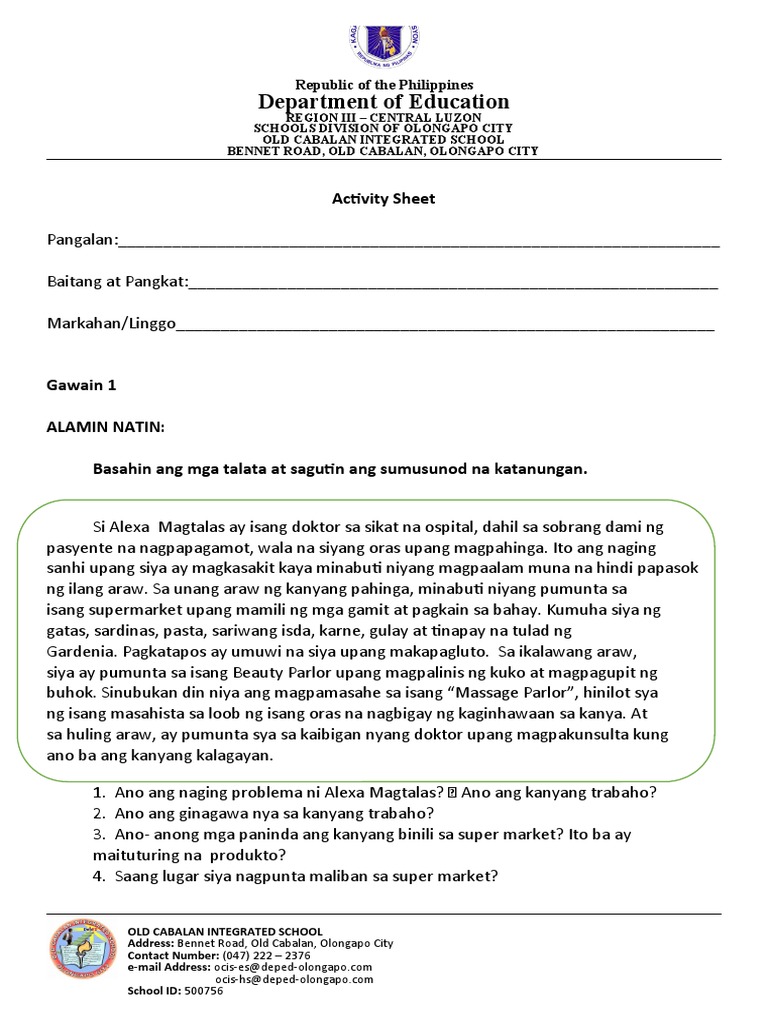 Activity Sheet Epp V - Entrepreneurship & Ict - Bbrodriguez | PDF