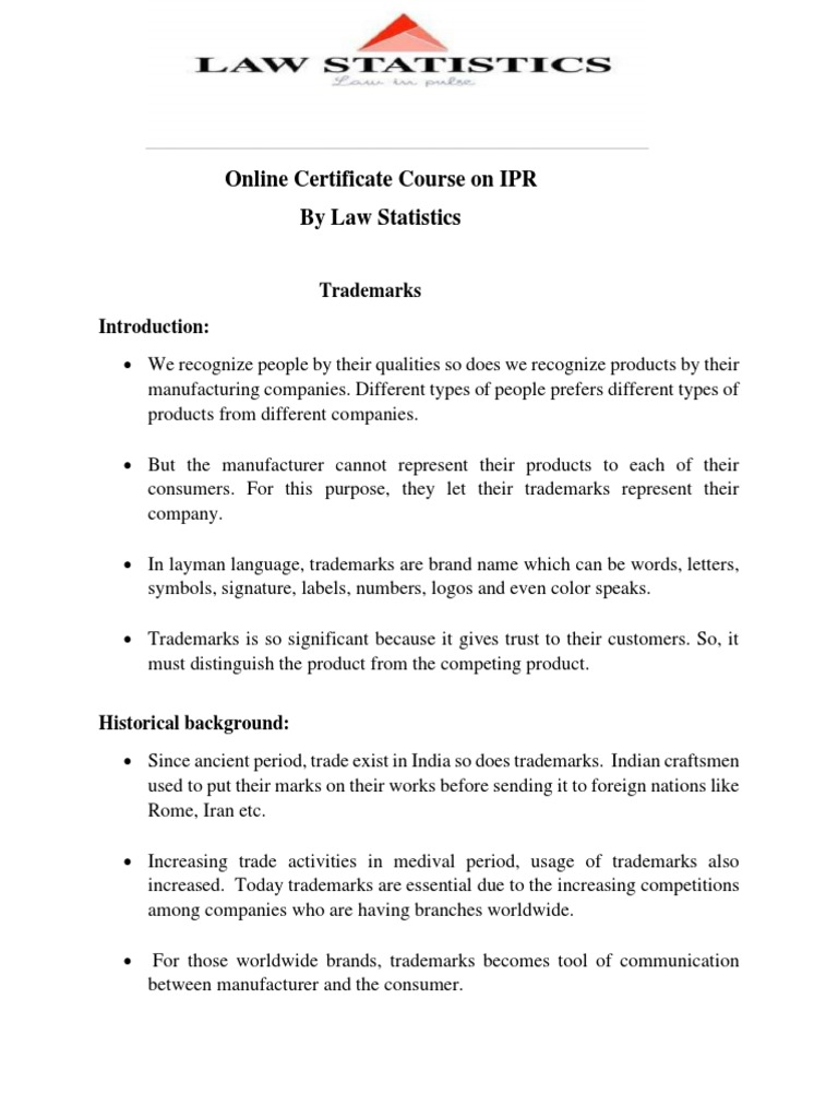 Online Certificate Course On IPR | PDF | Trademark