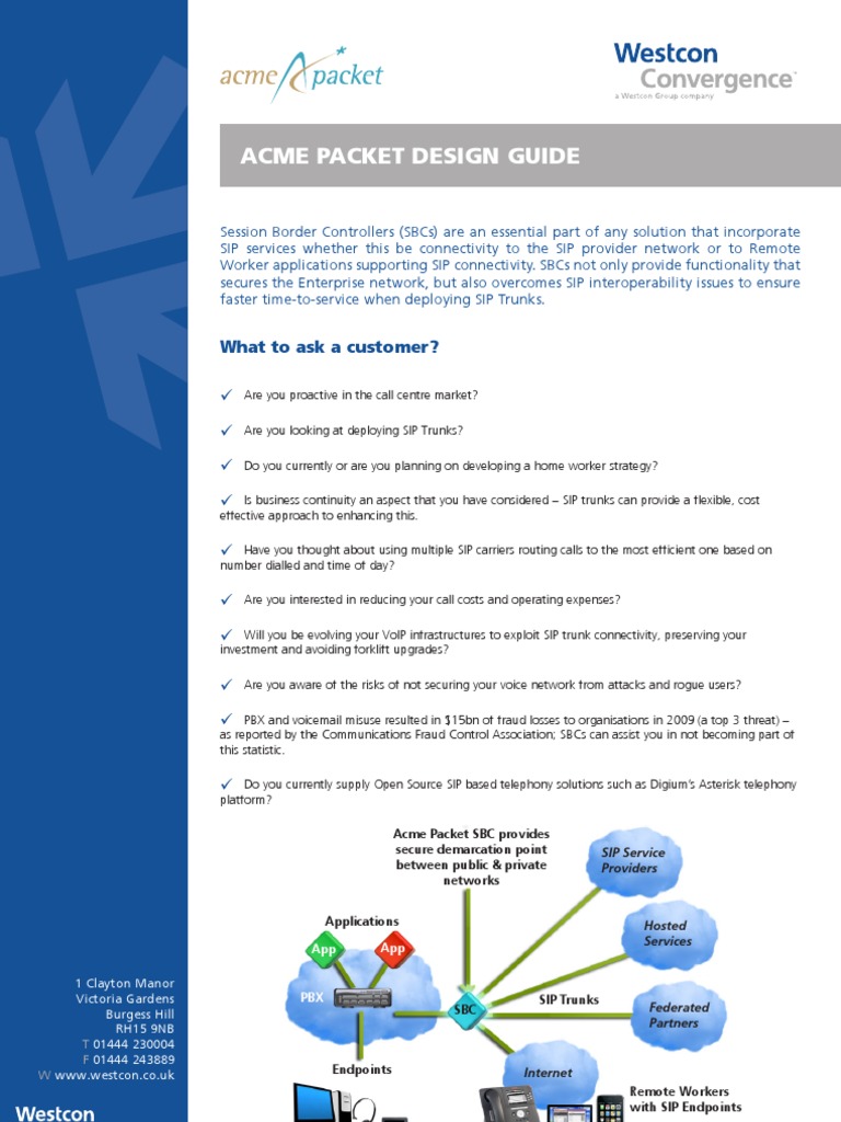 Acme Packet SBC Design Guide for SIP Trunks | PDF | Session Initiation ...