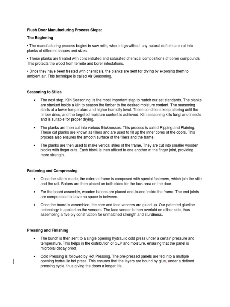 Flush Door Manufacturing Process Steps | PDF | Lumber | Materials