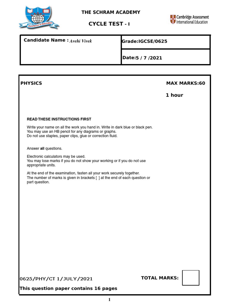 CT1 - IGCSE - PHYSICS Answers | PDF | Switch | Series And Parallel Circuits