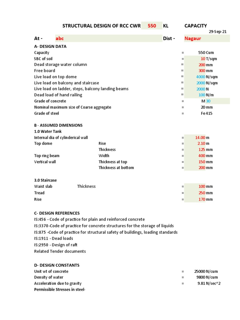 Structural Design of RCC CWR KL Capacity At-Dist - : 550 Abc Nagaur ...