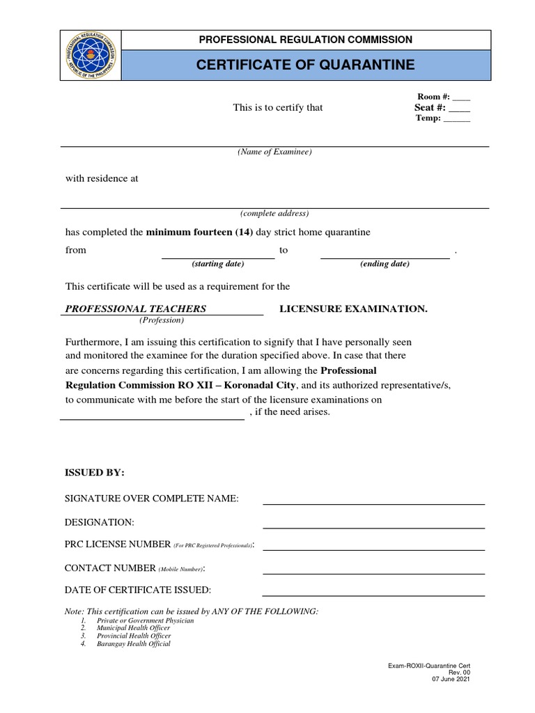 Certificate of Quarantine Koronadal | PDF