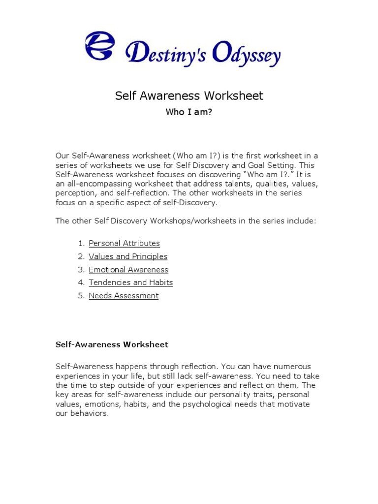 Self Awareness Worksheet: Who I Am? | PDF | Self Awareness | Self