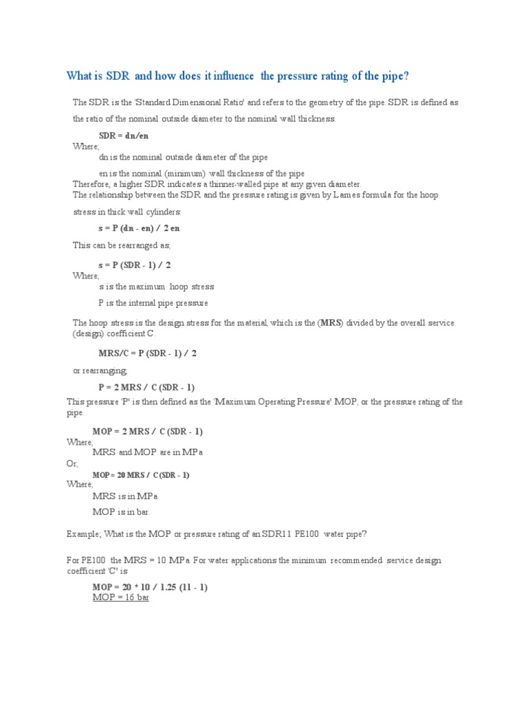 SDR & PR Mop Hdpe Pe100 | PDF | Fatigue (Material) | Pipe (Fluid Conveyance)